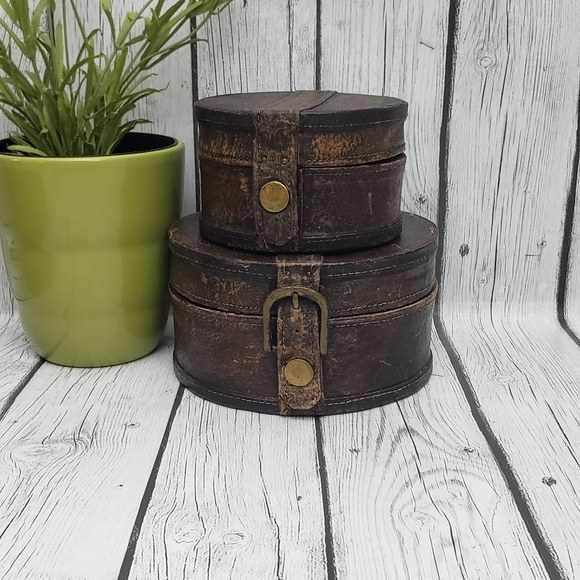 Unique Vintage | Other | Set Of 2 Vintage Brown Leather Collar Boxes ...